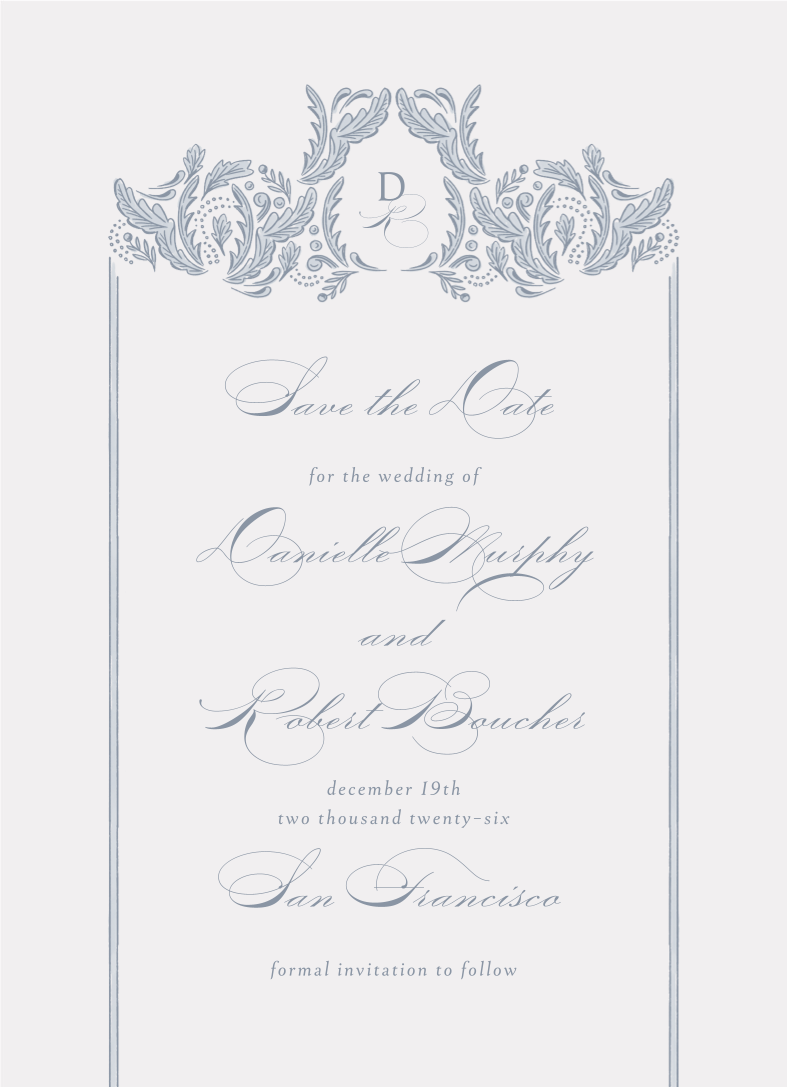 Wallis Portrait | Periwinkle Gray | Zola Save The Dates