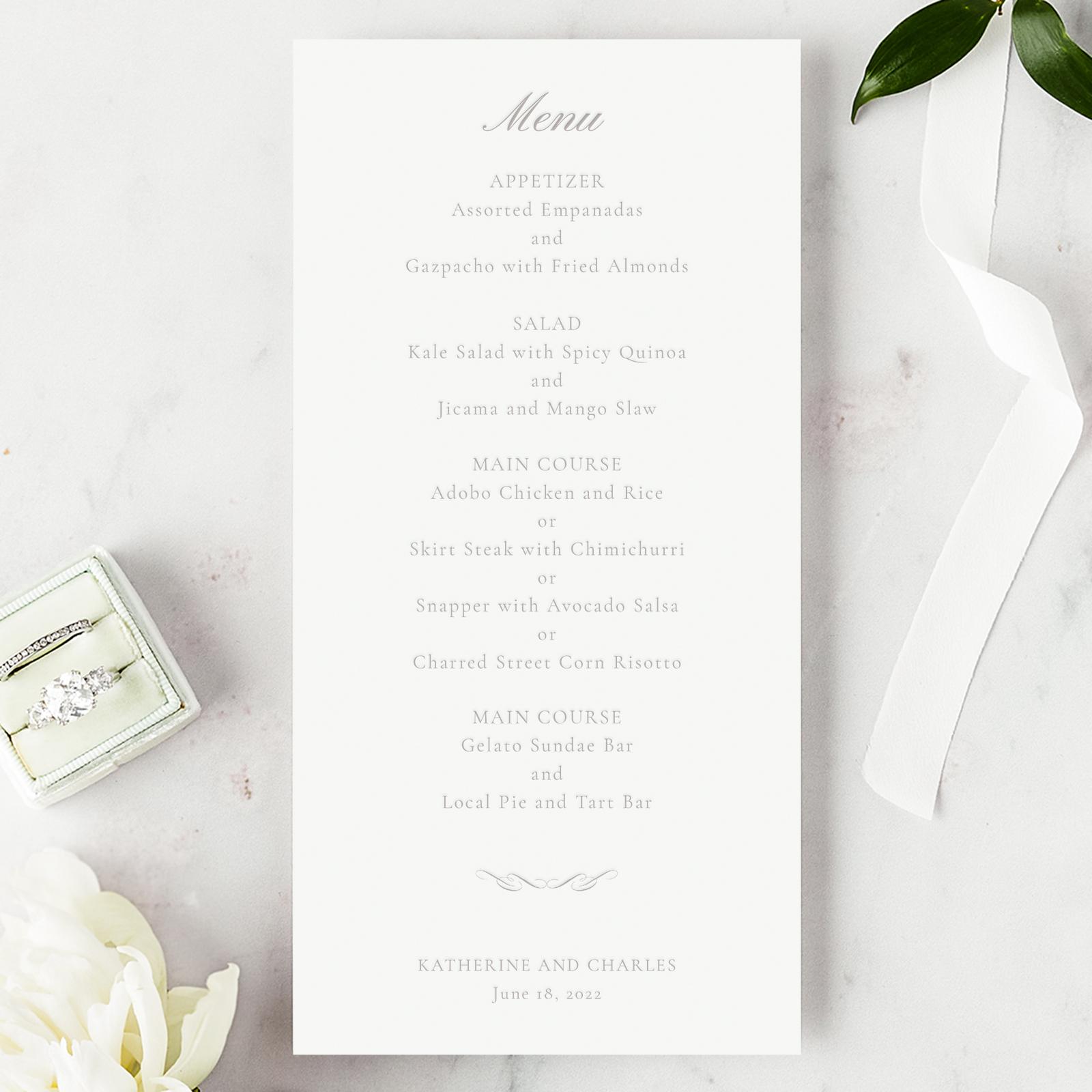 Zola Wedding Menus - Abbey Letterpress