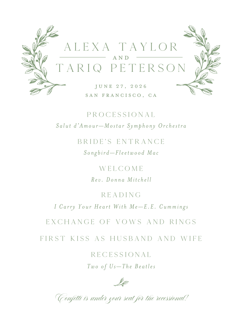 Hetherton | Bright Sage | Zola Wedding Programs