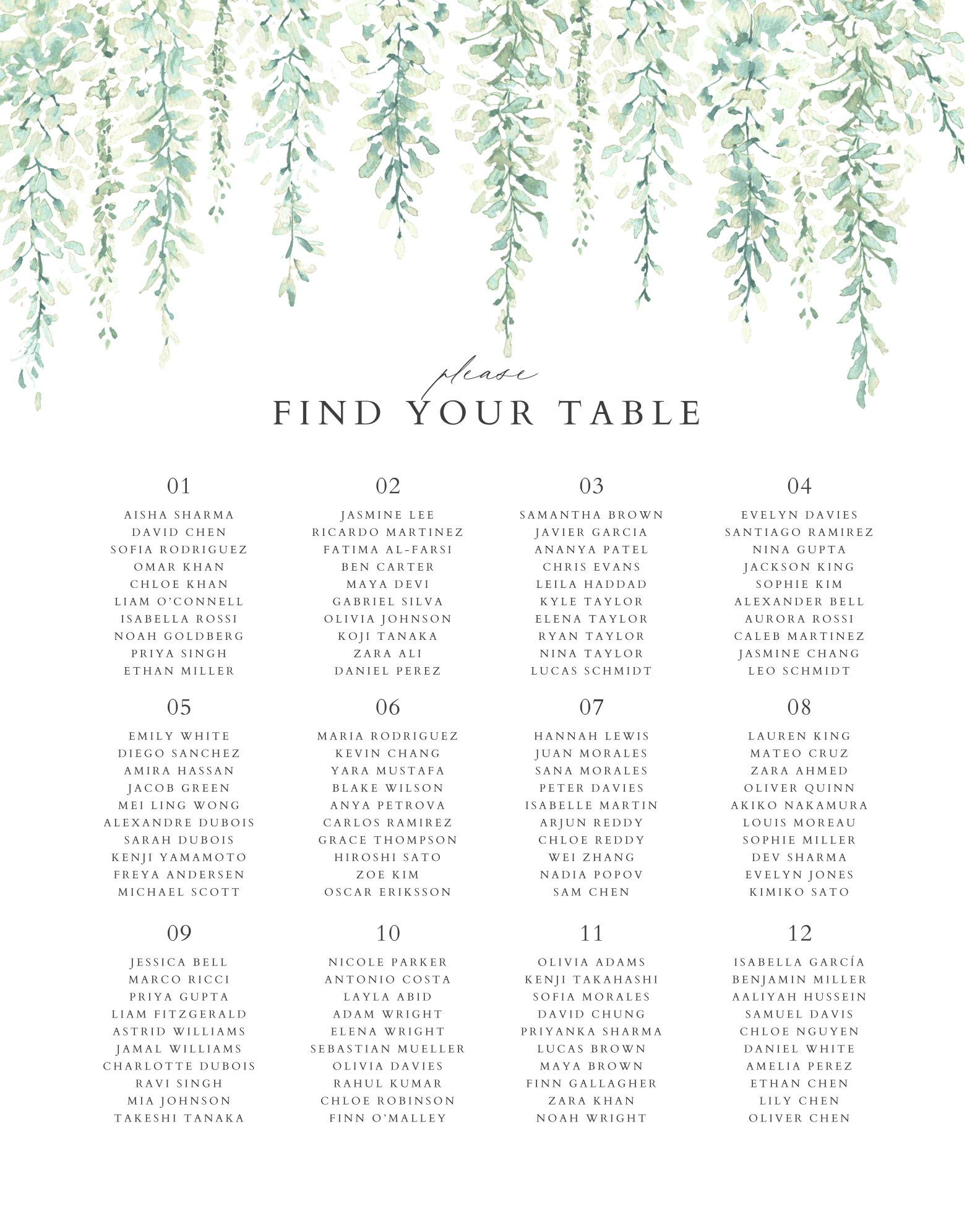 Portree Seating Chart | Green | Zola Wedding Signs