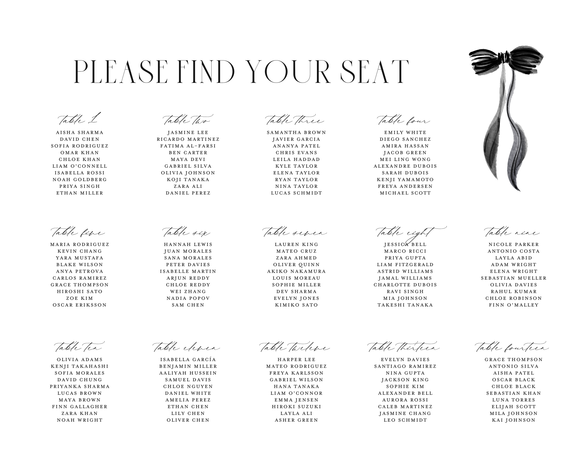 Brienno Seating Chart | Black | Zola Wedding Signs