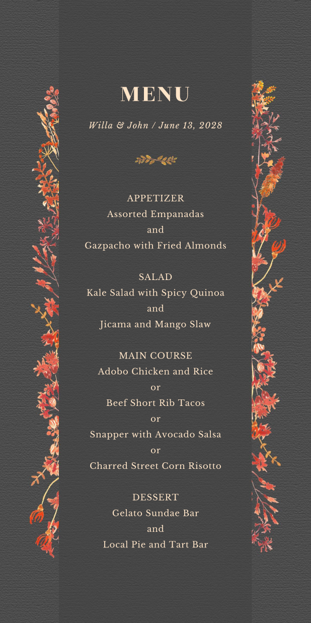 Gramercy | Gray | Zola Wedding Menus