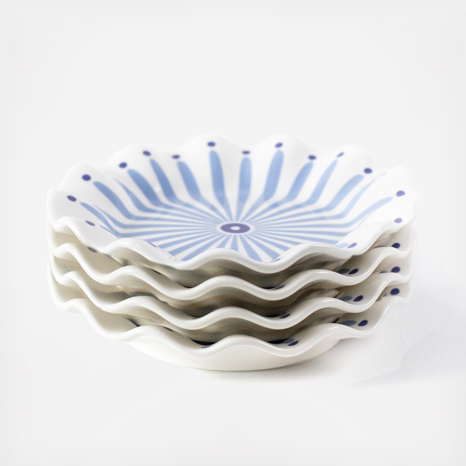 Coton Colors by Laura Johnson, Iris Blue Burst Ruffle Salad Plate, Set ...