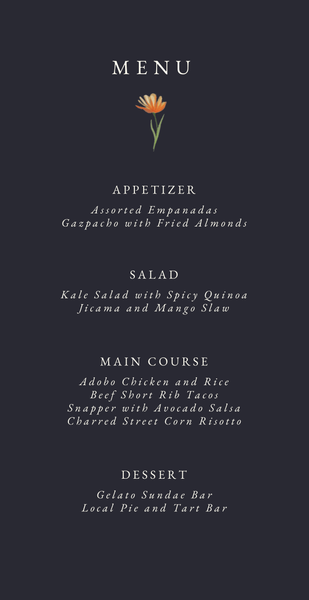 Dolce | Ebony | Zola Wedding Menus
