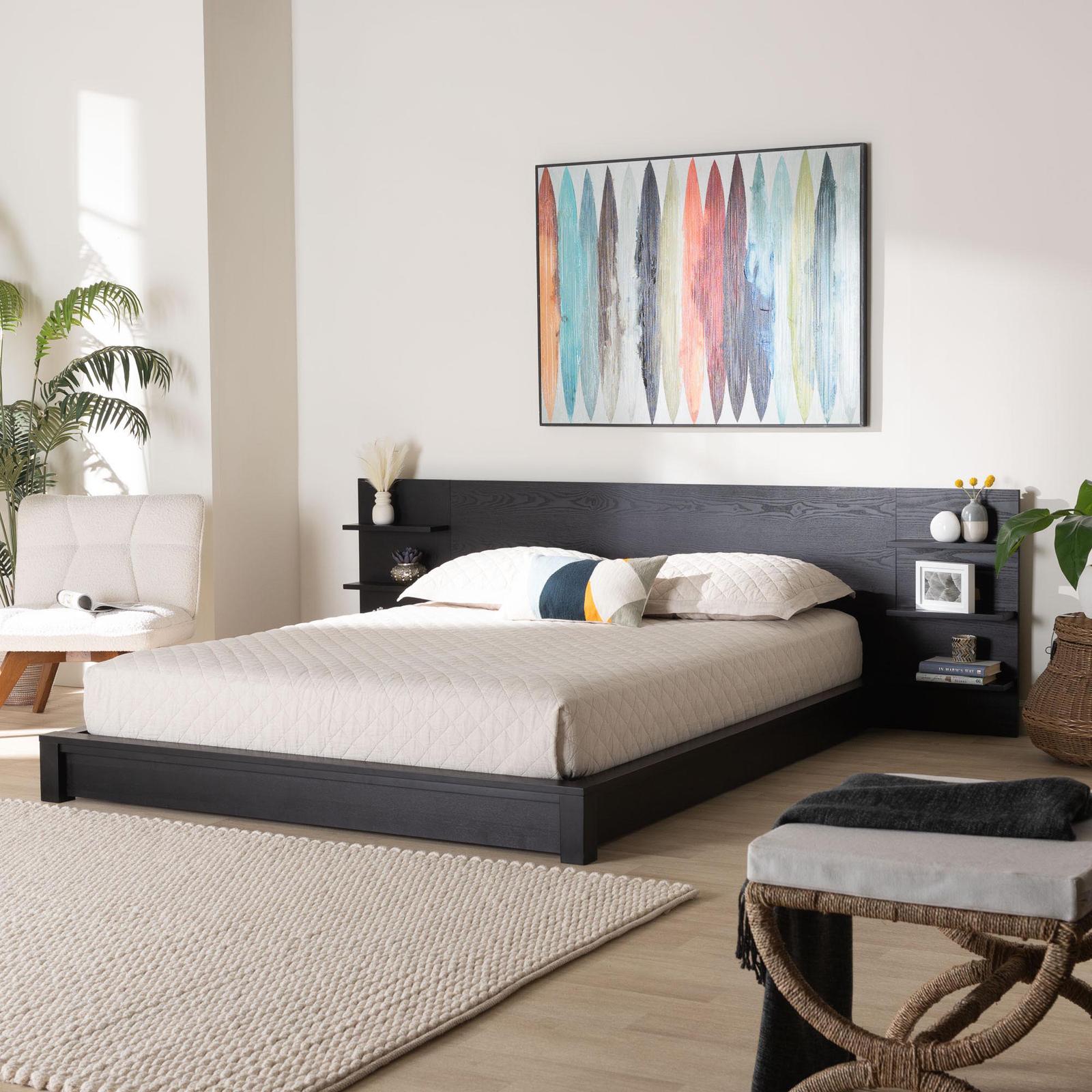 Baxton Studio, Elina Modern Platform Bed with Built-In Shelves | Zola