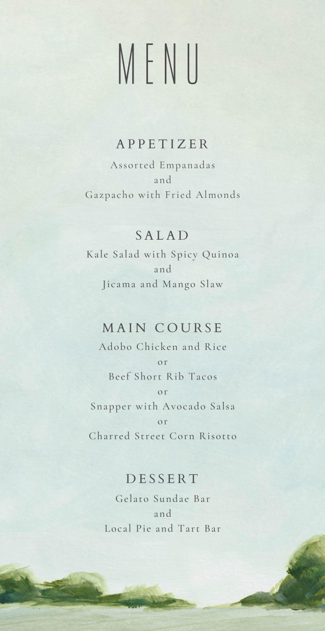 Zola Wedding Menus - Whitaker