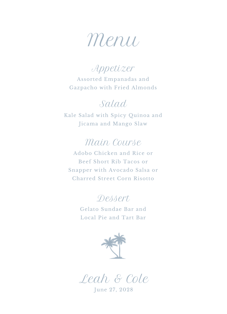 Mauritius | Powder Blue | Zola Wedding Menus