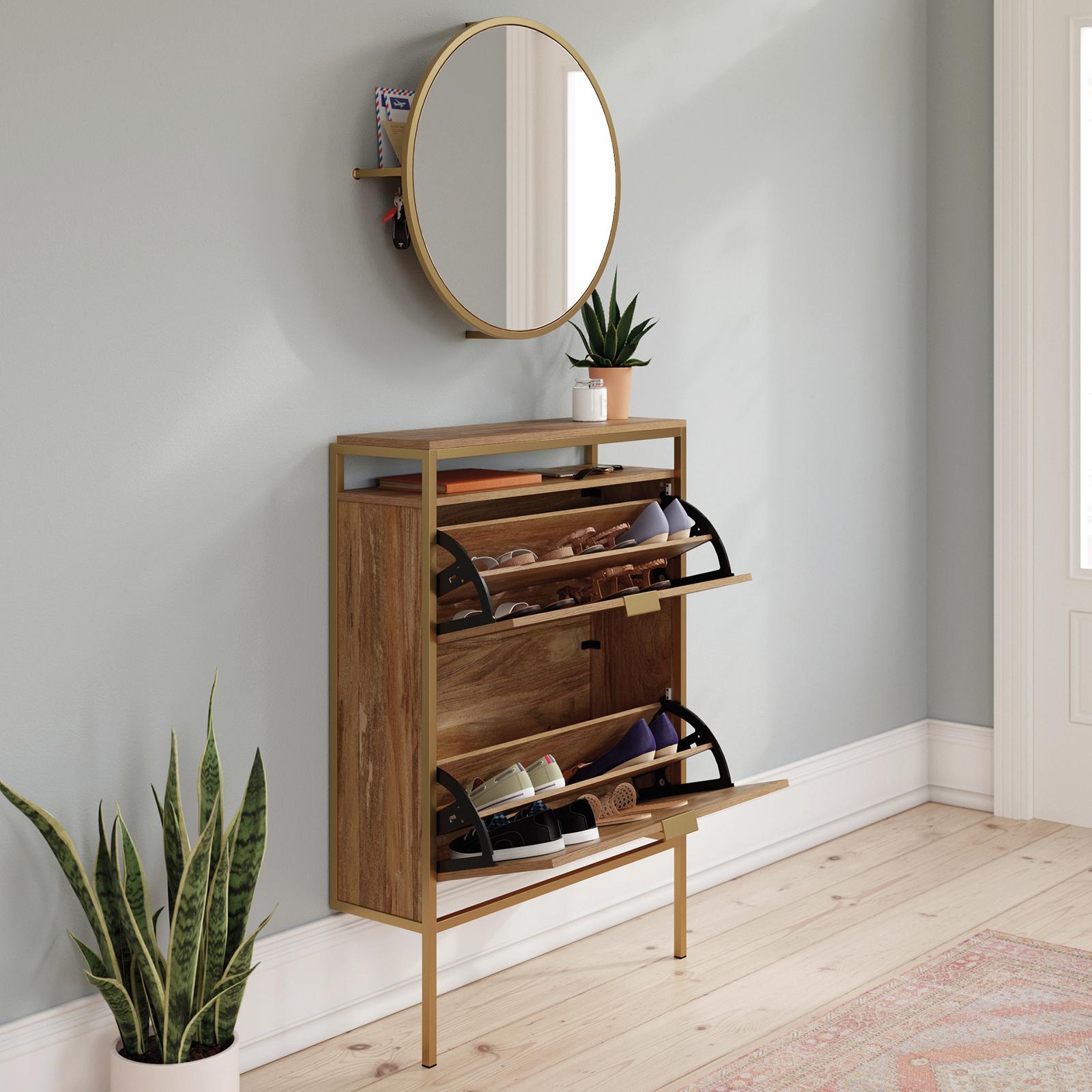 Sauder, International Lux Wall-Mount Shoe Cabinet with Mirror - Zola Sauder, International Lux Wall-Mount Shoe Cabinet with Mirror - Zola
