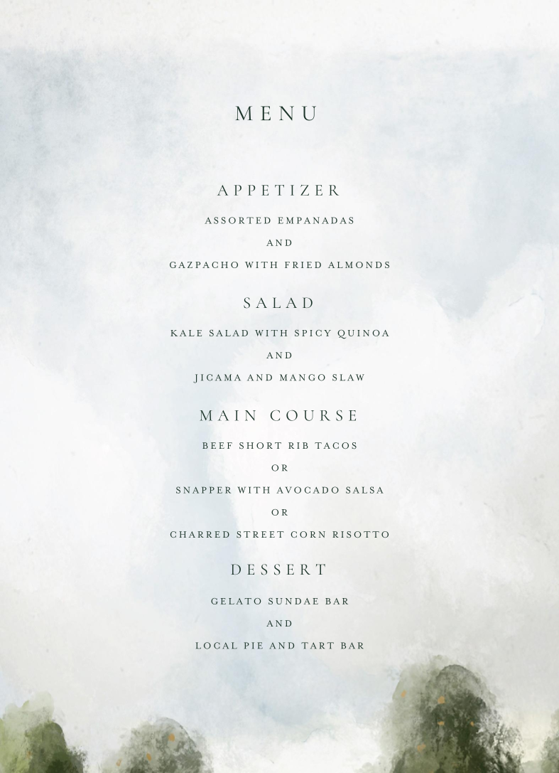 Zola Wedding Menus - Carroway