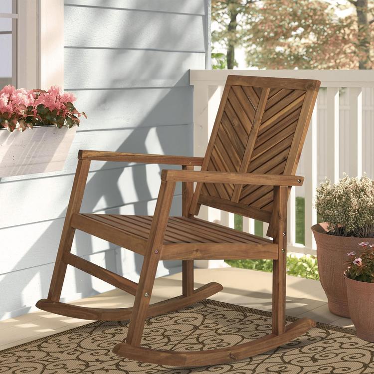 Jonathan Y Ned Modern Chevron Back Acacia Wood Patio Outdoor Rocking Chair