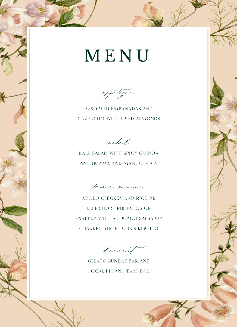 Foxglove | Beige | Zola Wedding Menus