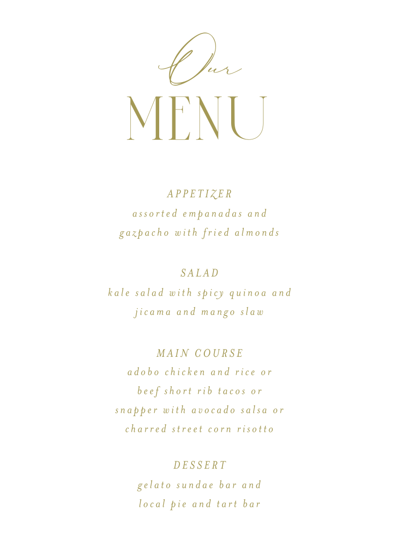 Zola Wedding Menus - Portsmouth