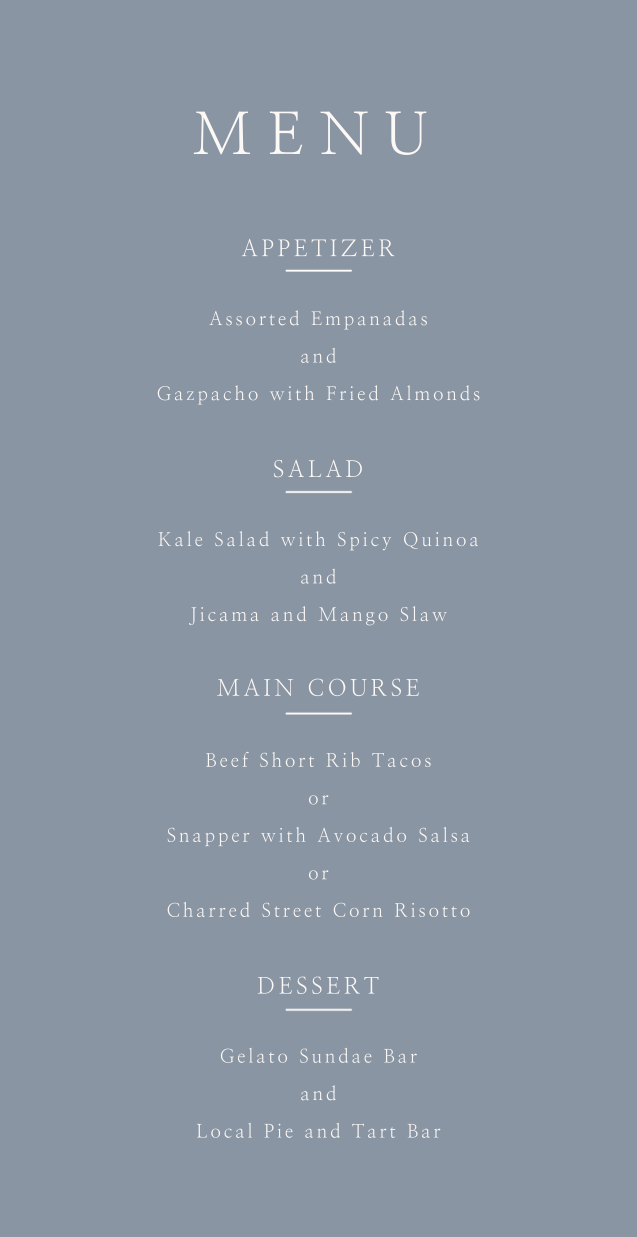 Rowan | Periwinkle Gray | Zola Wedding Menus