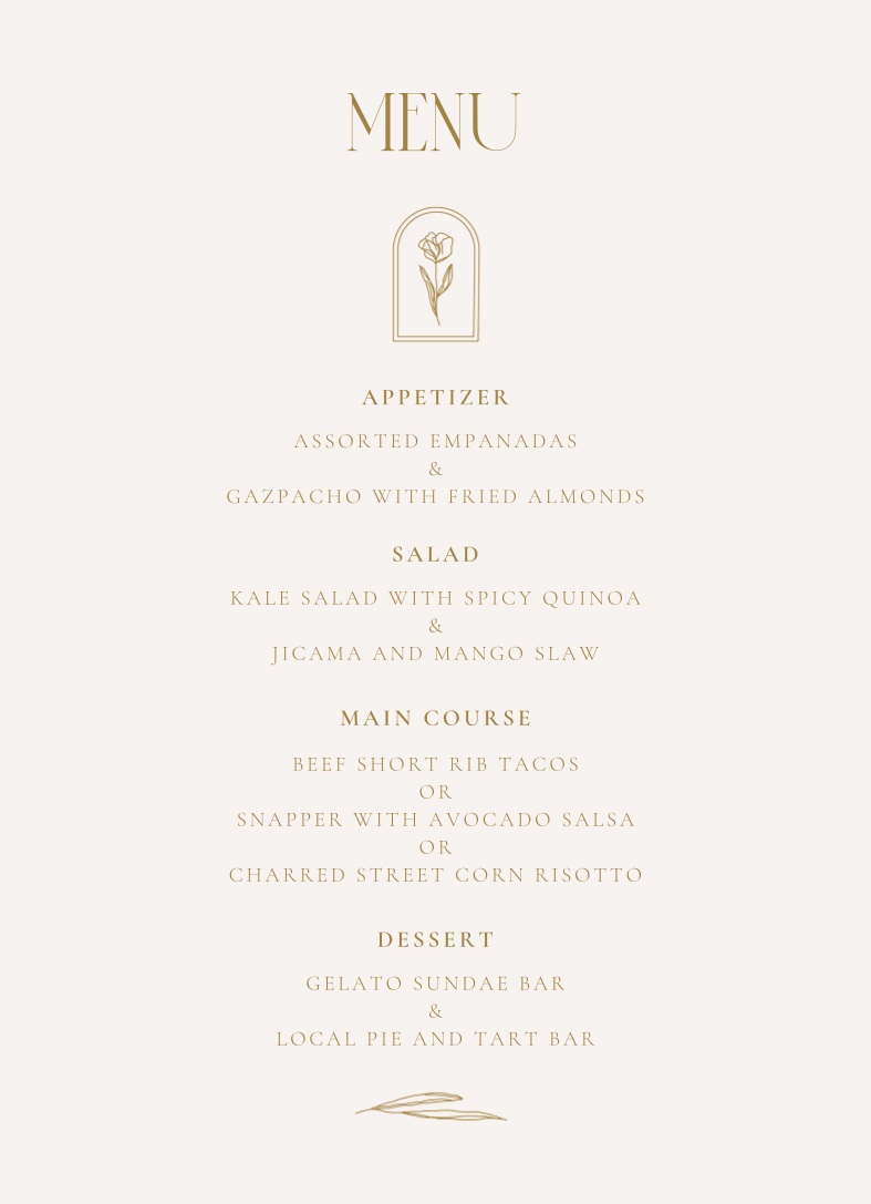 Zola Wedding Menus - Elina