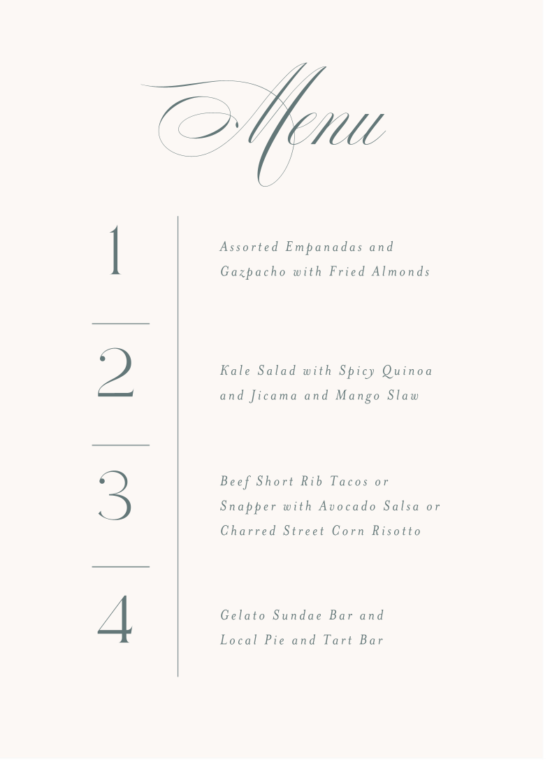 Classic Chapel | Blue Spruce | Zola Wedding Menus