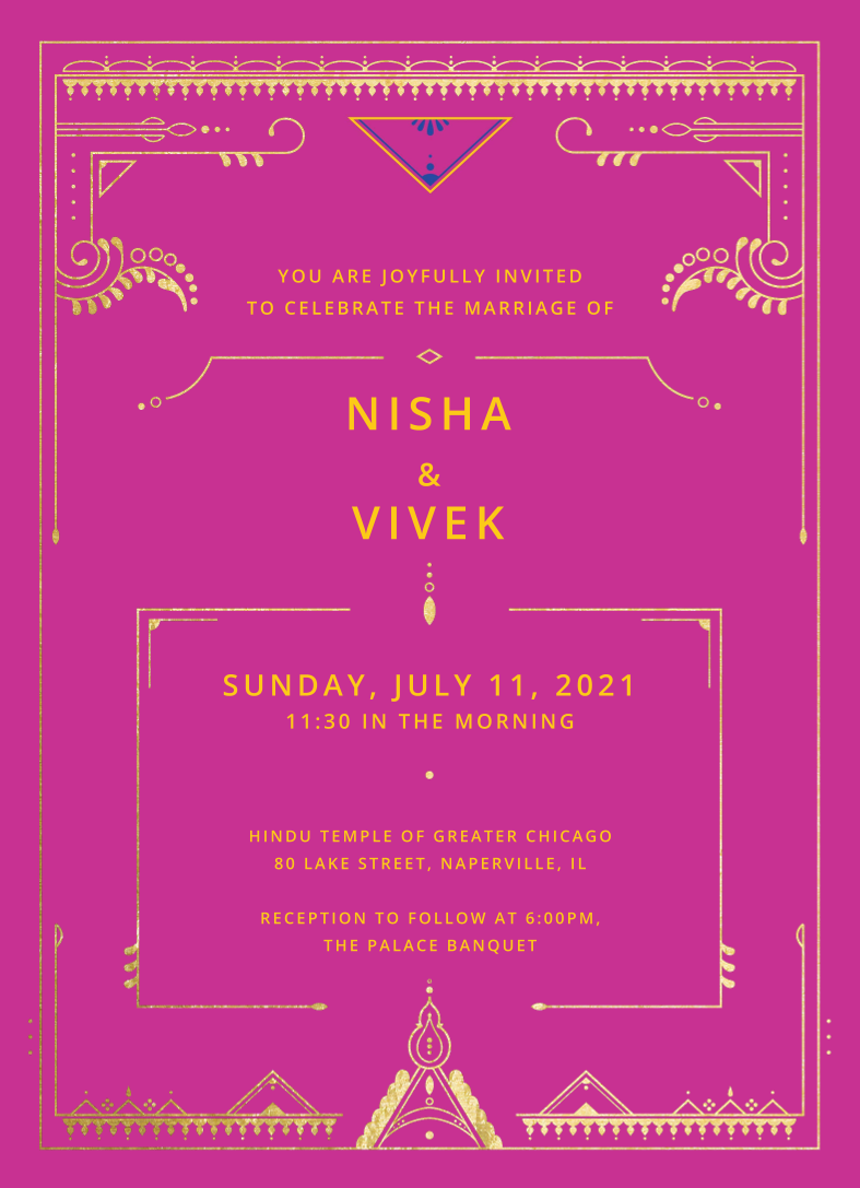 Sona Portrait Foil | Fuchsia | Zola Wedding Invitations
