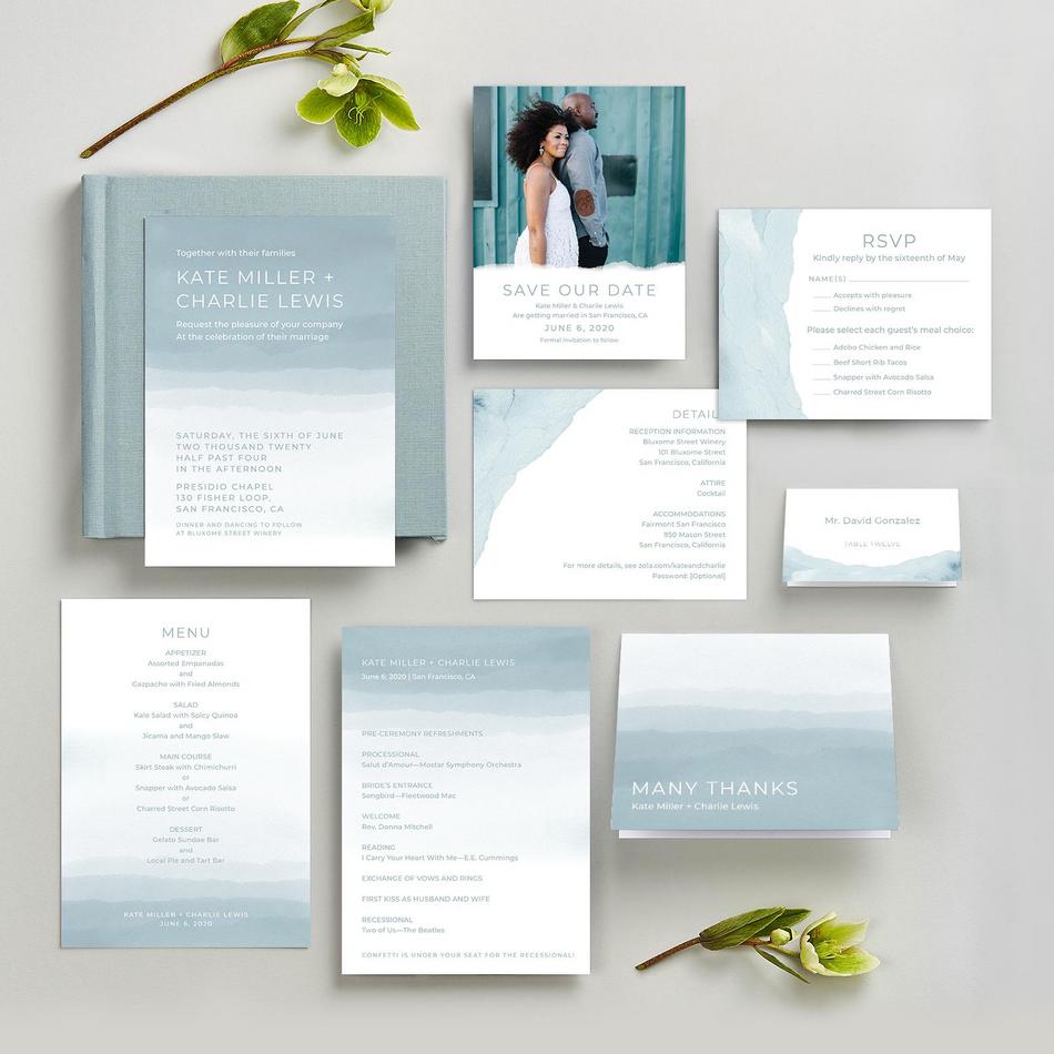 Waterfront Fade | Blue | Zola Wedding Invitations