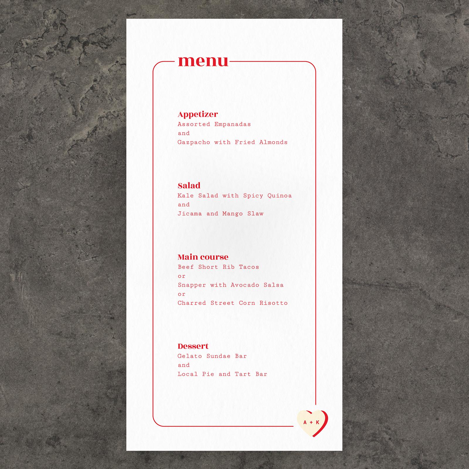 Zola Wedding Menus - Jolla