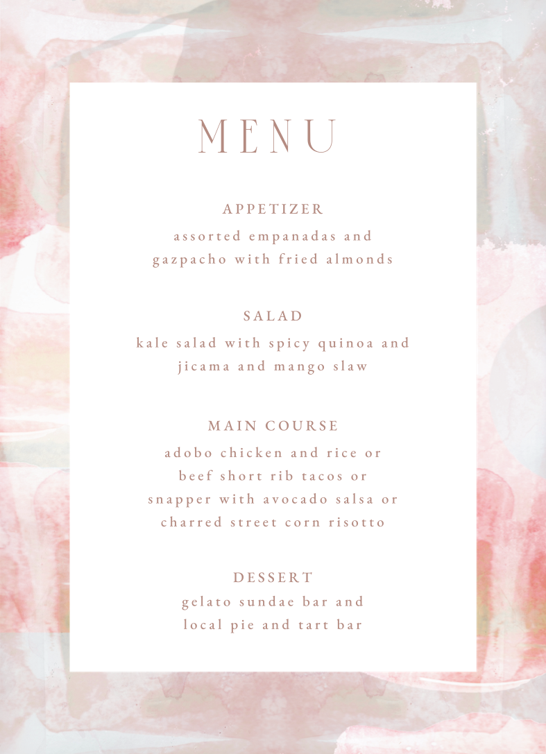 Valencia | Café au Lait | Zola Wedding Menus