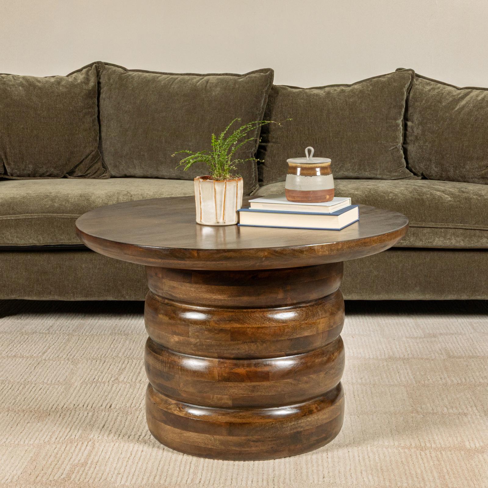 Rowena Interiors, Sable Round Mango Wood Coffee Table with Stacked Disc ...