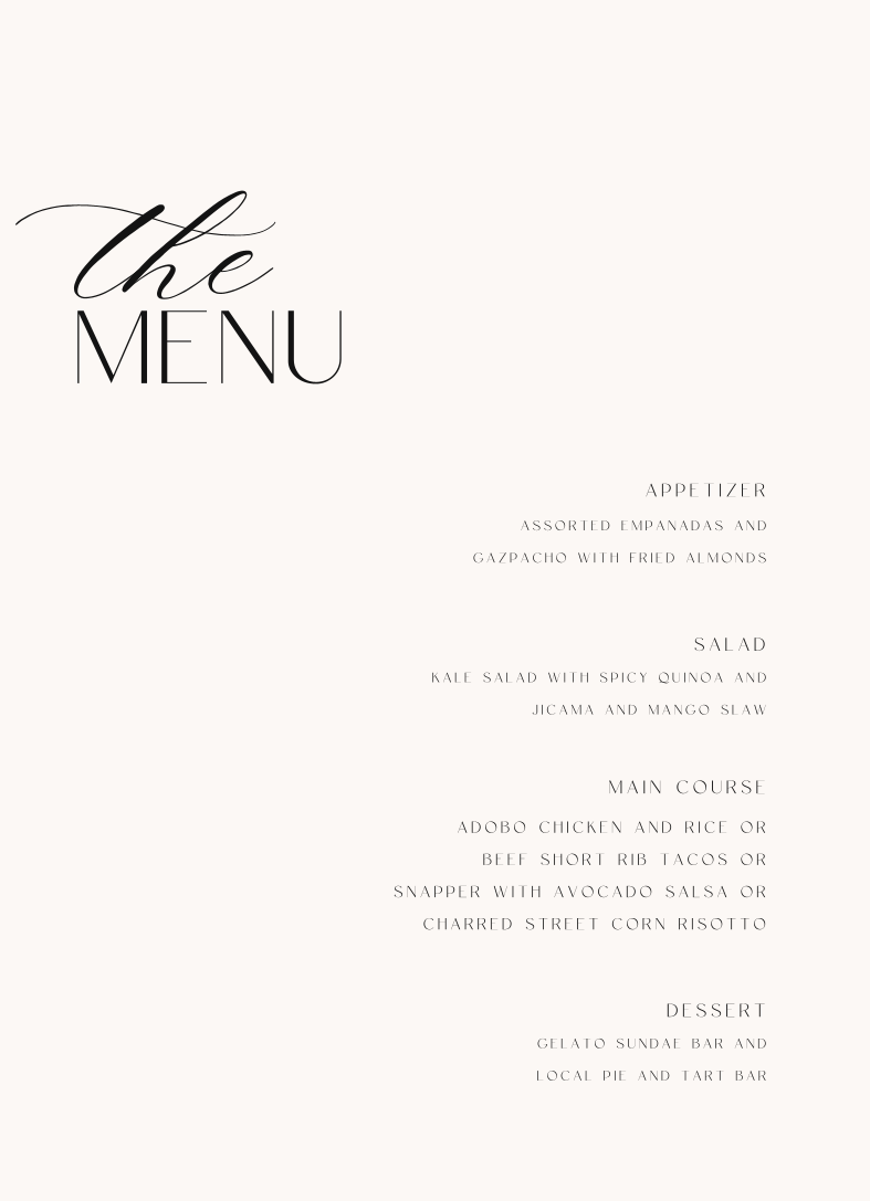 Zion | Off-White | Zola Wedding Menus
