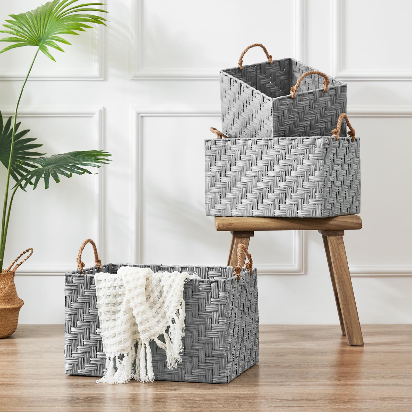 BAUM, Diana 3-Piece Rectangular Herringbone Weave Basket Set | Zola