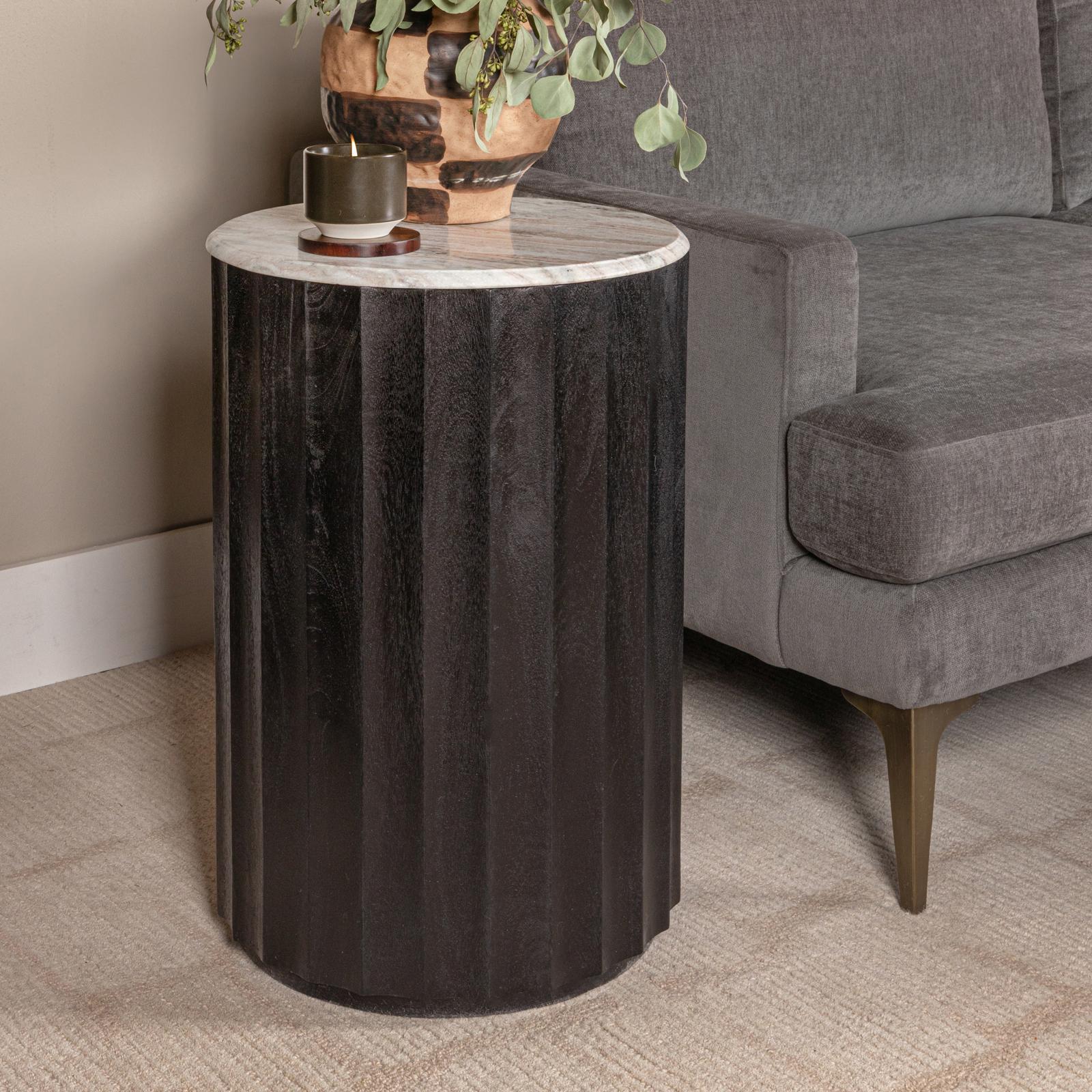Rowena Interiors, Luca Round Mango Wood Fluted Side Table with Marble ...