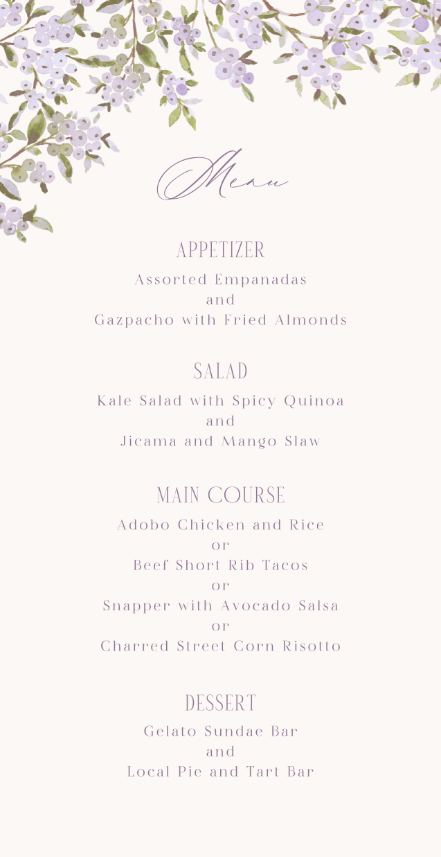 Allegra | Dark Lilac | Zola Wedding Menus
