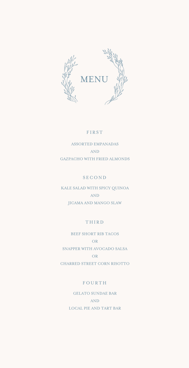 Zola Wedding Menus - Merrion