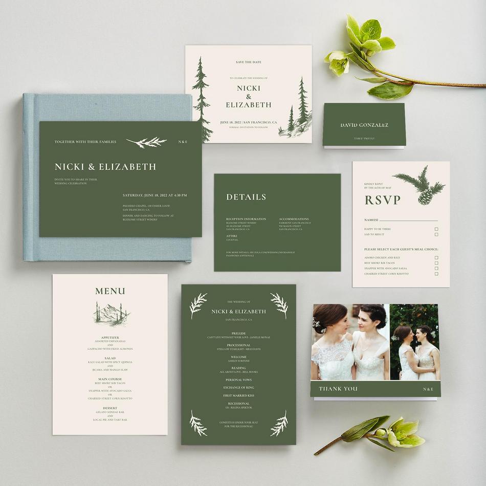 Woodland Stamp | Green | Zola Wedding Invitations
