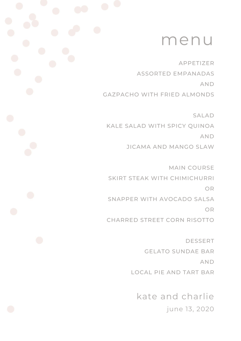 Zola Wedding Menus - Interstellar Edge