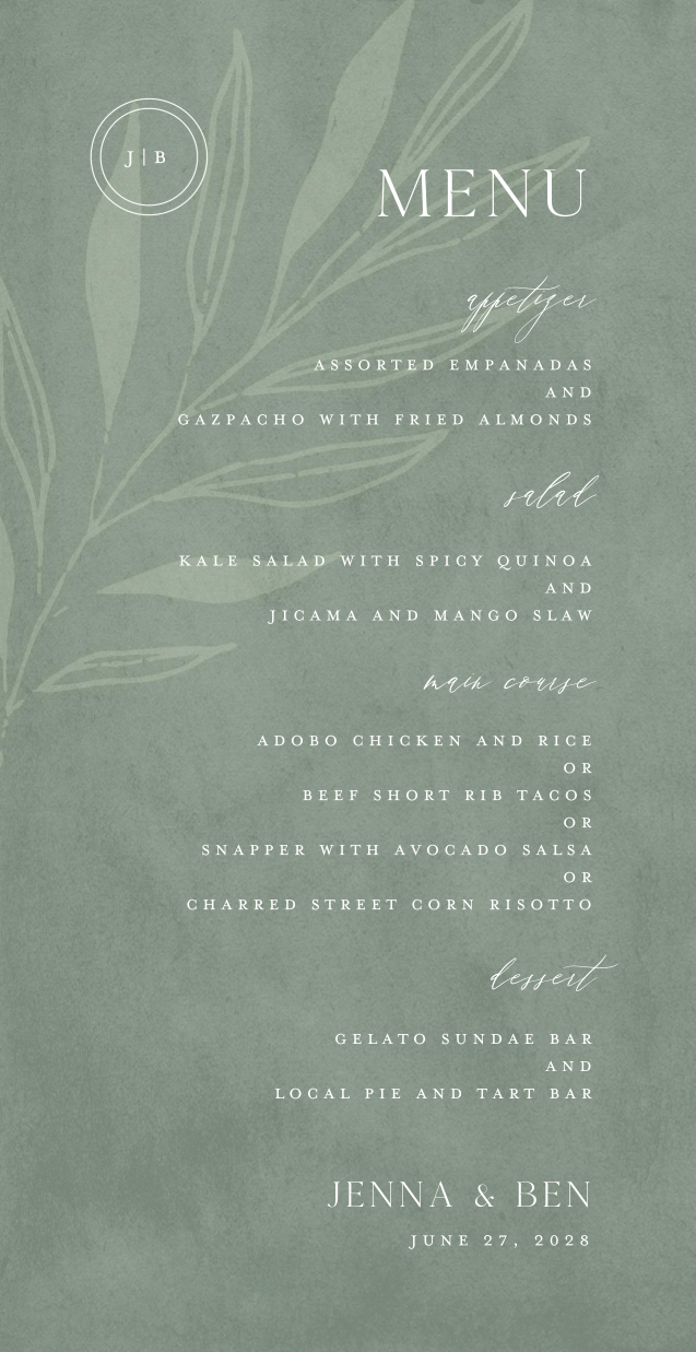 Zola Wedding Menus - Castille