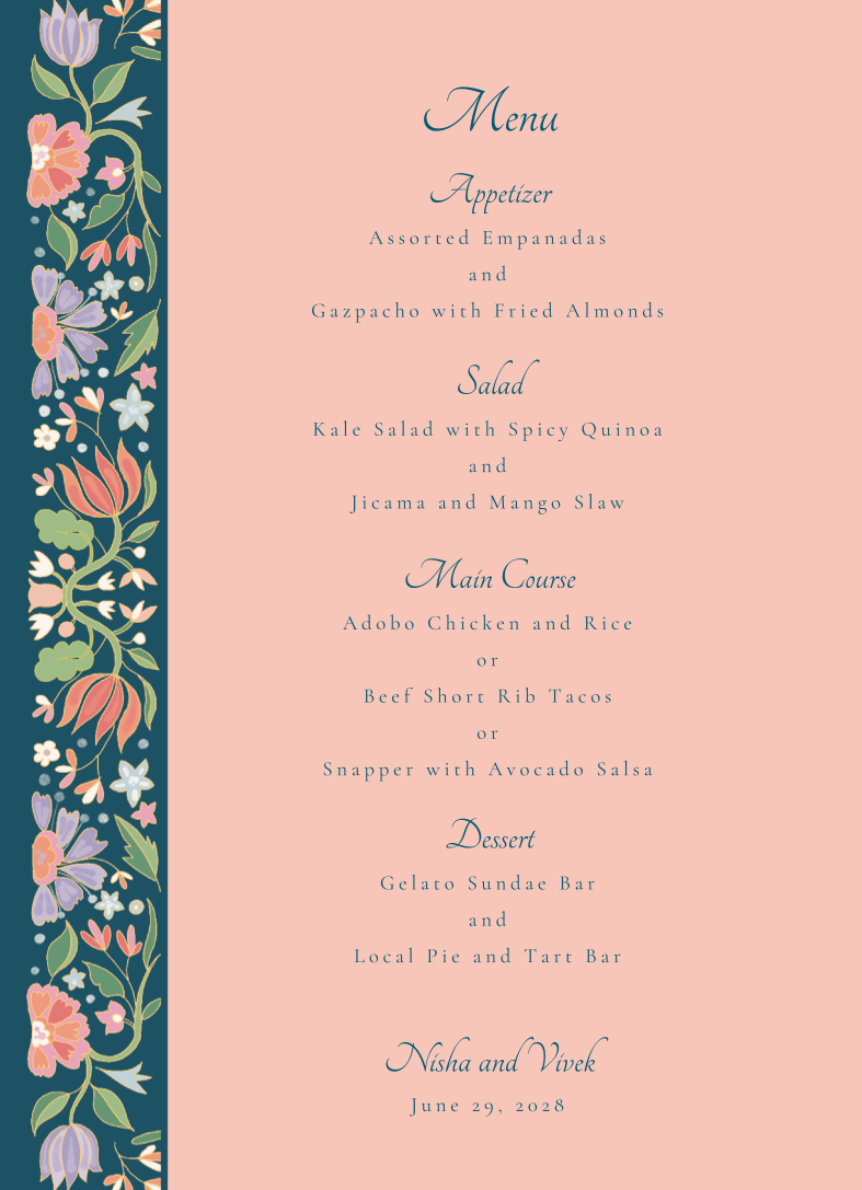 Suraya | Peach Blush | Zola Wedding Menus