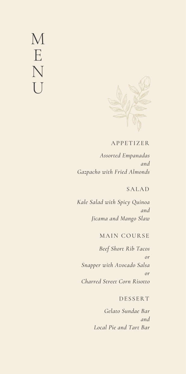 Cardinell | Butter | Zola Wedding Menus