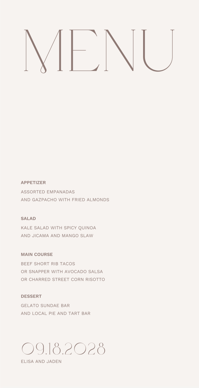 Garnet | Light Oatmeal | Zola Wedding Menus