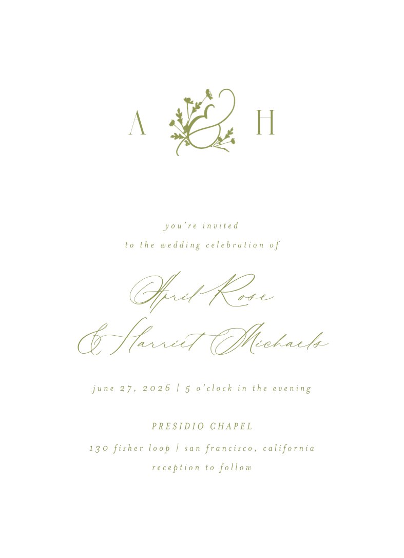 Olmo Portrait | Marsh Green | Zola Wedding Invitations