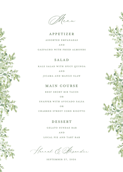 Zola Wedding Menus - Lugano