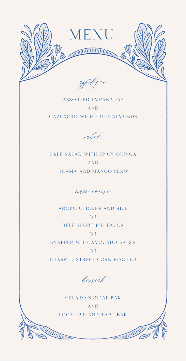 Zola Wedding Menus - Caleania